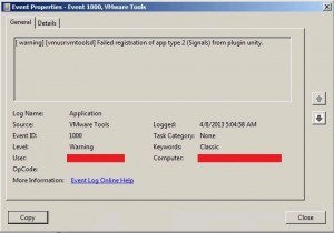 Warning VmWare [vmusr:vmtoolsd] Failed Registration Of App Type 2 ...